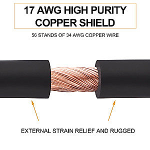 Augioth Performance Guitar Cable 20 ft, Electric Instrument Bass Cable AMP Cord 1/4 Straight to Angled Black