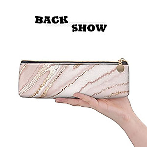 Pink Rose Gold Marble Pencil Case Women Pen Pouch Simple Carrying Box for Adult With Smooth Zipper Durable Lightweight for Office Organizer Storage Bag