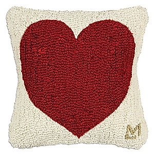 Chandler 4 Corners Artist-Designed Red Heart Hand-Hooked Wool Decorative Throw Pillow (14” x 14”) Valentine's Day Pillow for Couches & Beds - Low Maintenance - Pillow for Anniversary & Weddings