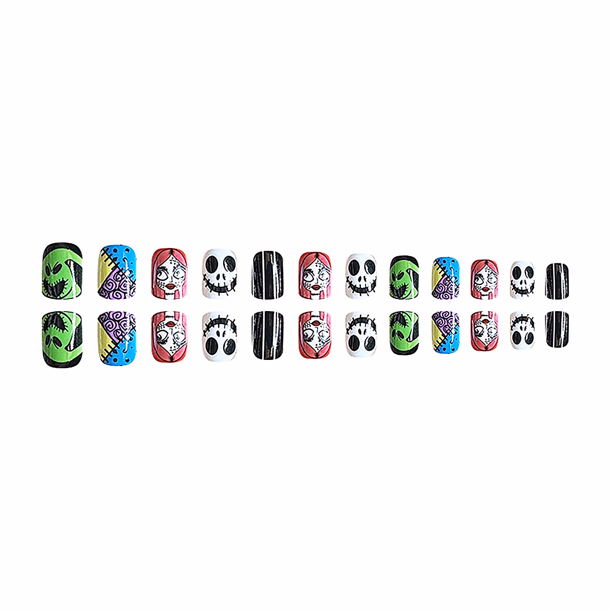 Halloween Press on Nails Short Square MABKJLF Fake Nails Full Cover Nightmare Christmas Nails Bad Girl False Nails with Designs Glossy Glue on Nails Artificial Nails for Women Girls 24Pcs