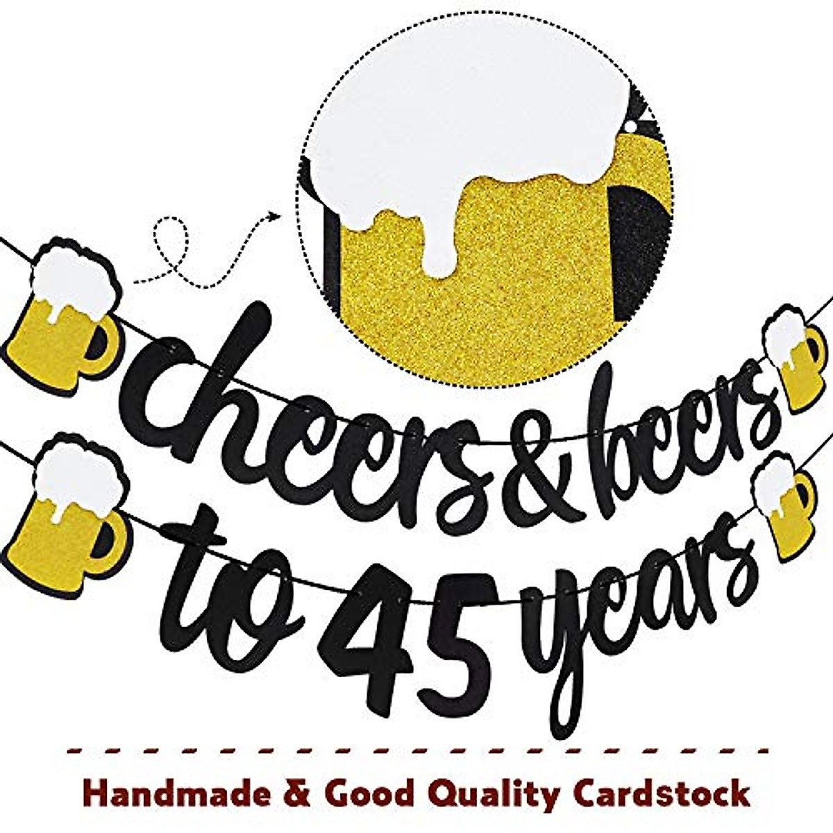 45th Birthday Decorations Cheers to 45 Years Banner for Men Women Birthday Backdrop Wedding Aniversary Party Supplies Decorations Black Glitter Pre Strung