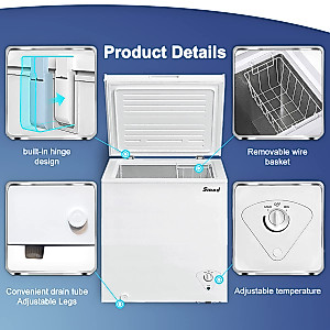 Smad Chest Freezer 7.0 Cubic Feet with Removable Basket Flip-up Lid Deep Freezer Adjustable Temperature, for Apartment Home Kitchen Grocery, White