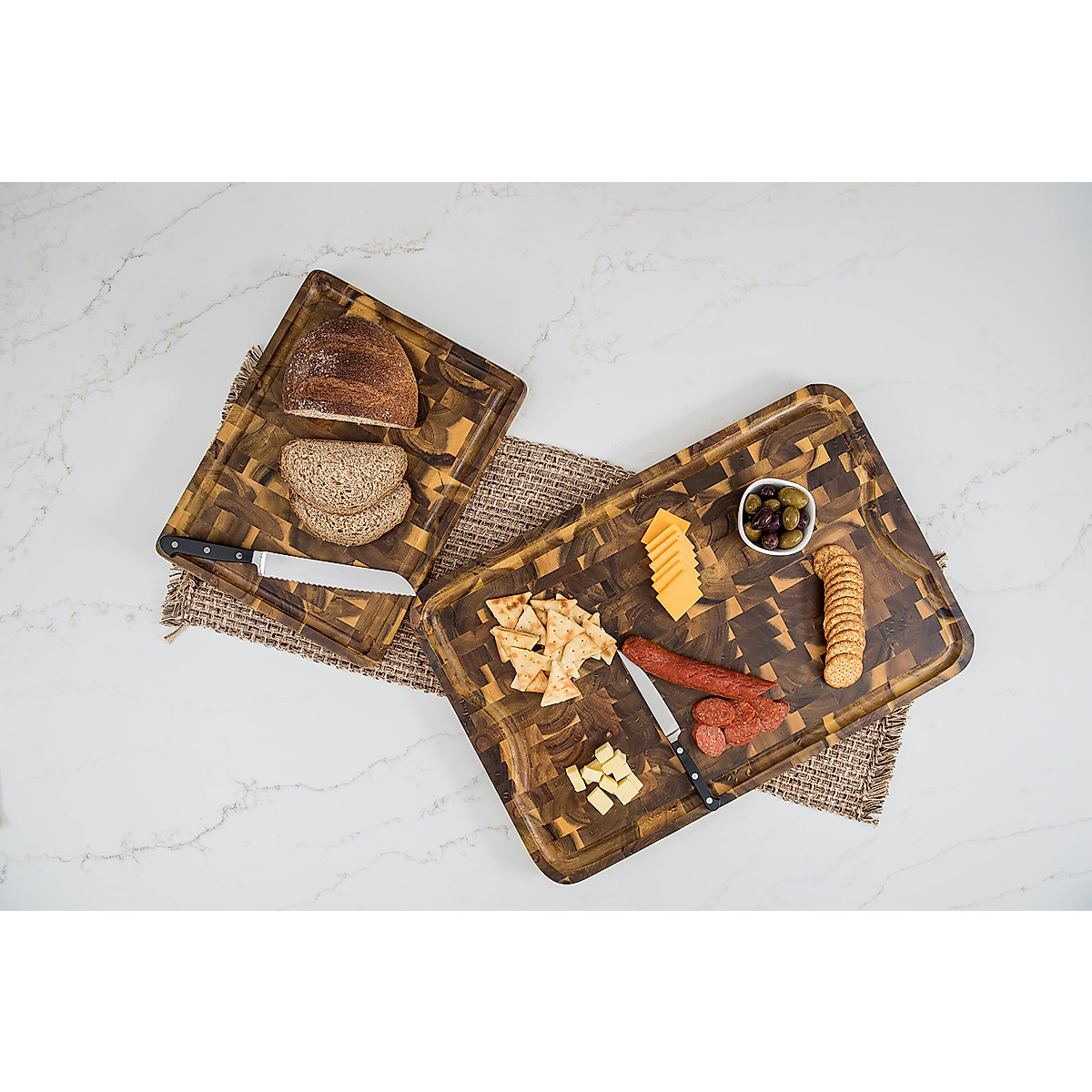 Lipper International 1290 Acacia End Grain Cutting Board with Cut-Out Handles for Cutting or Serving, 15 3/4" x 12" x 1 1/4"