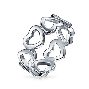 BFF Friendship Alternating Romantic Open Heart Eternity Band Promise Ring For Women Teen Girlfriend .925 Sterling Silver