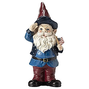 Alpine Corporation 12" Tall Outdoor Patriotic Garden Gnome Saluting Yard Statue Decoration
