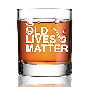 Perfectinsoy Old Lives Matter Whiskey Glass, Funny Dad Gifts from kids, Funny Gag Gifts for Mom, Dad, Grandma, Grandpa, Anniversary, Birthday or Retirement Gift for Senior Citizens