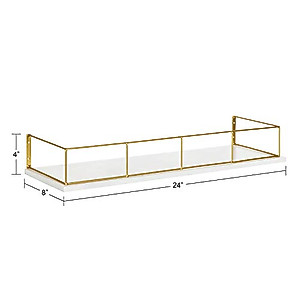 Kate and Laurel Benbrook Wood Shelf, 24" x 8", White and Gold, Modern Glam Storage Shelf