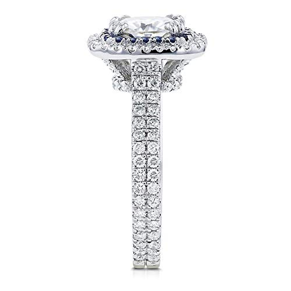 Kobelli 2 Carat TW Moissanite (GH) and Sapphire Cushion Halo Engagement Ring in 14k White Gold - Size 10