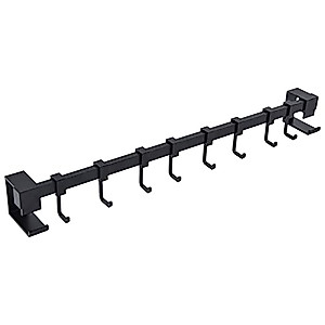 Kitchen Utensil Hanging Rack Rail with 8 Hooks, Self Adhesive Utensil Hangers Utensil Hooks 50cm/19.69in Wall Hooks Rack for Kitchen Bathroom Bedroom (Black)