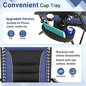 Slendor Oversized Zero Gravity Chair, 29Inch XL Padded Reclining Camping Chair with Cup Holder & Footrest, Folding Outdoor Recliner Reclining Patio Chairs, Anti Gravity Gravity, Blue