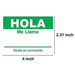 300 Hola, Me Llamo Equiqueta, Spanish Name Tags, Green - 2.3 x 4 inch - Hola Name Tags in Spanish/Identification Labels - 3 Rolls of 100 Nametags