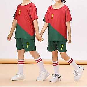 Football Jersey No.7, Jersey 2022 Soccer Jersey, T-Shirt Boys Kids Youth Jersey Socks Soccer Shirt Kit Set (8-9 Years, Red)