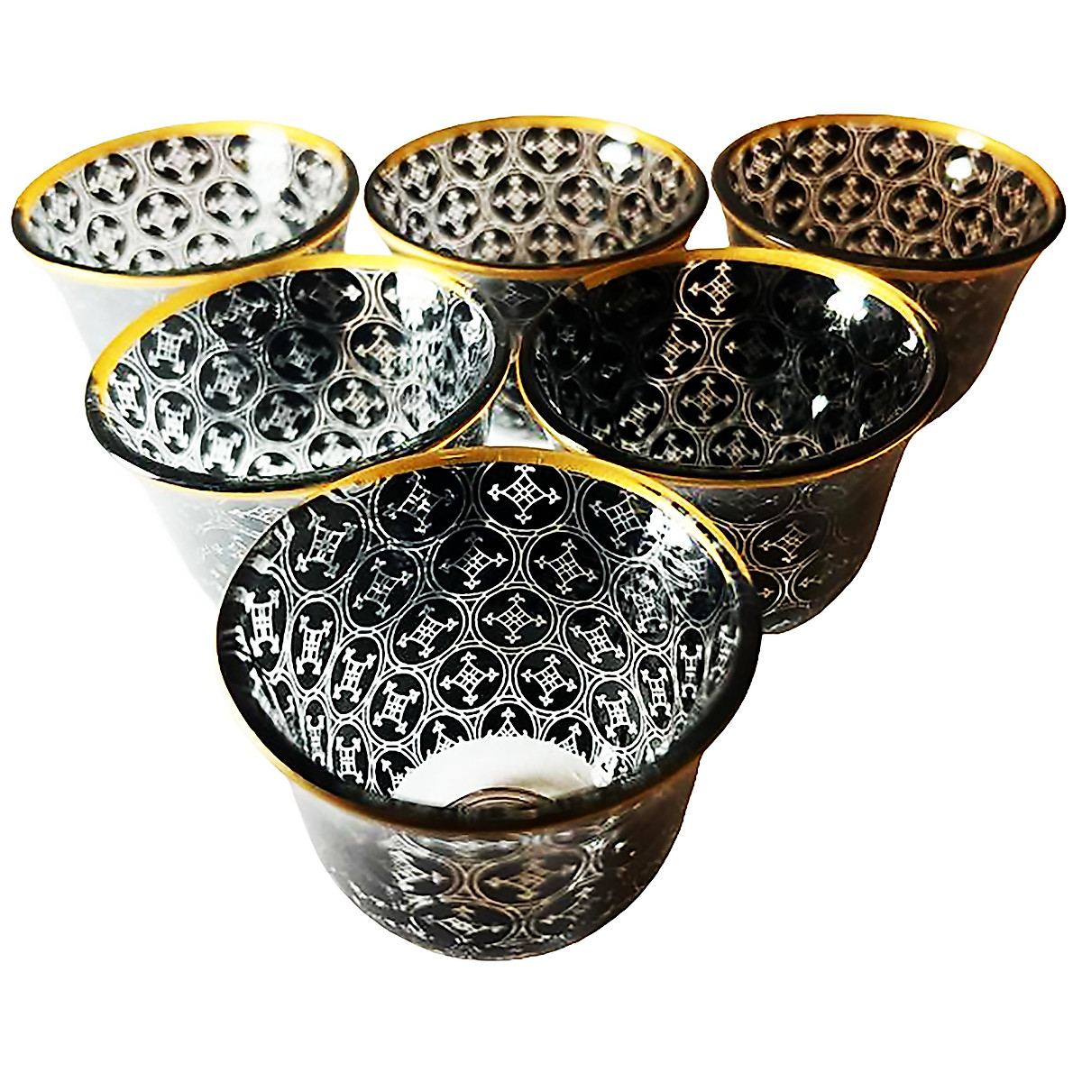 Chandler Espresso Turkish Arabica Coffee Cup Assorted Design Available from Brand 70ml 2.5oz Set of 6 Cups with Gift Box (Porcelain, White Porcelain with Black Flowers H)
