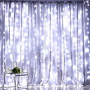 Dazzle Bright Curtain String Lights, 300 LED 9.8ft x 9.8ft 8 Lighting Modes Fairy Lights USB Powered, Waterproof Lights for Christmas Party Wedding Outdoor Indoor Wall Decorations (White)