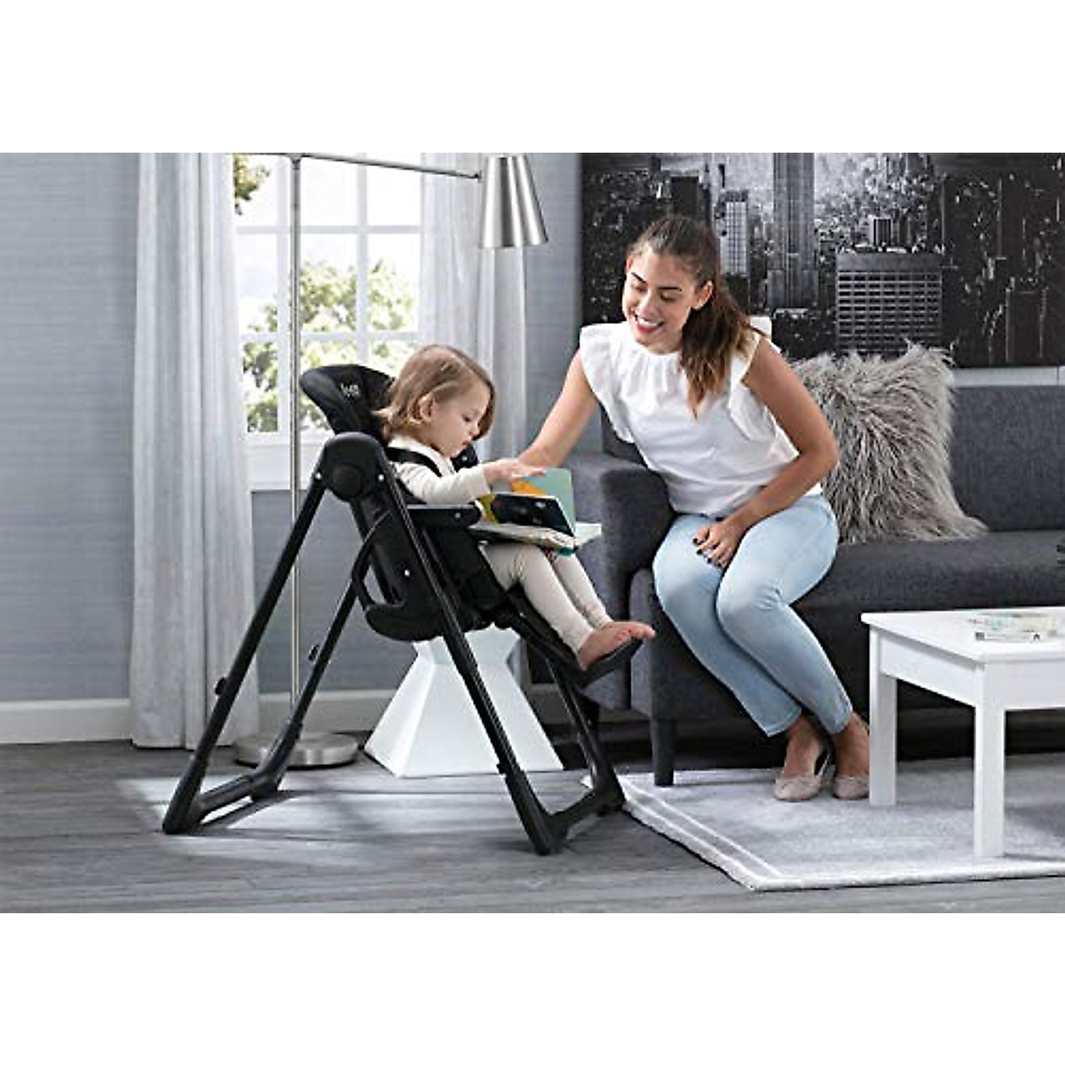 Jeep Classic Convertible 2-in-1 High Chair for Babies and Toddlers with Adjustable Height, Recline & Footrest - Dishwasher Safe Meal Tray, Midnight Black