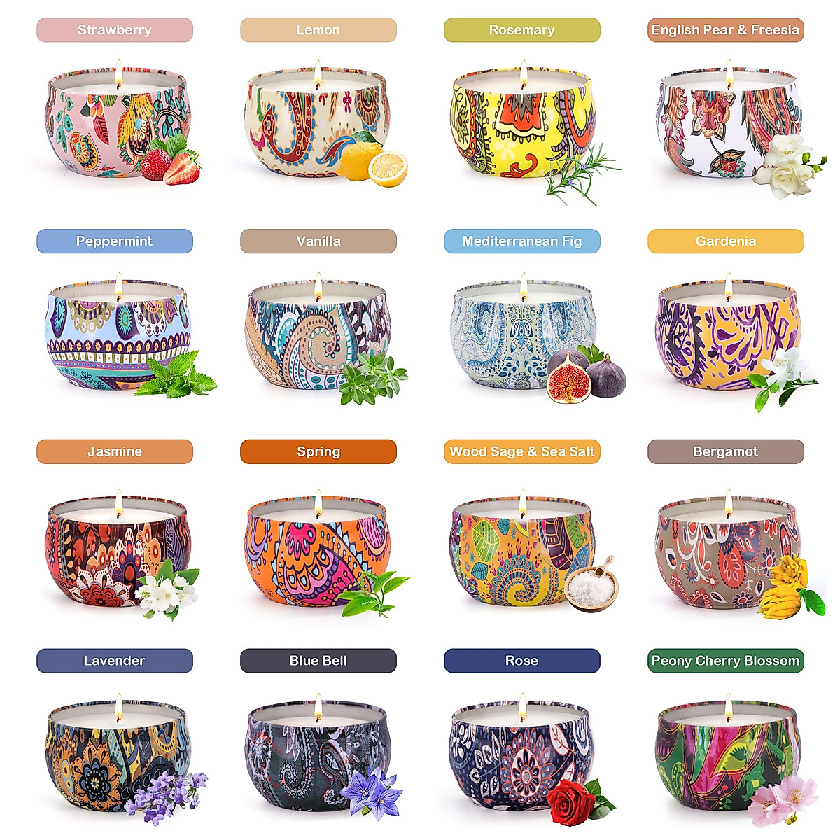 OFUN 16 Pack Scented Candles Gift Set, 2.5 OZ Small Scented Candles for Home Bath Yoga, Natural Soy Wax Candles, Stress Relief & Body Relax, Ideal Gifts for Women,Mom,Friend,Birthday,Christmas