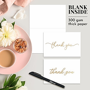 100 Pieces of White With Gold Thank You Cards, Two Thank You Notes Designs, 4x6 Inch Thank You Card, Elegant Thank You Cards Baby Shower, Thank You Cards With Envelopes Bulk with 120 Stickers, Free