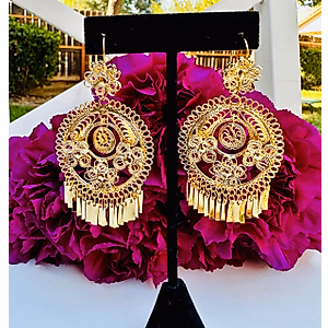 Folklorico Earrings, 3-Flowers (Medium) Size, Day of the Dead, Mexican Earrings