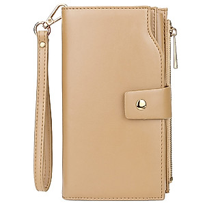 Uromee Wallet Women Vegan Leather Large Ladies Wristlet Purse Card Holder Organizer Clutch Zipper Pocket