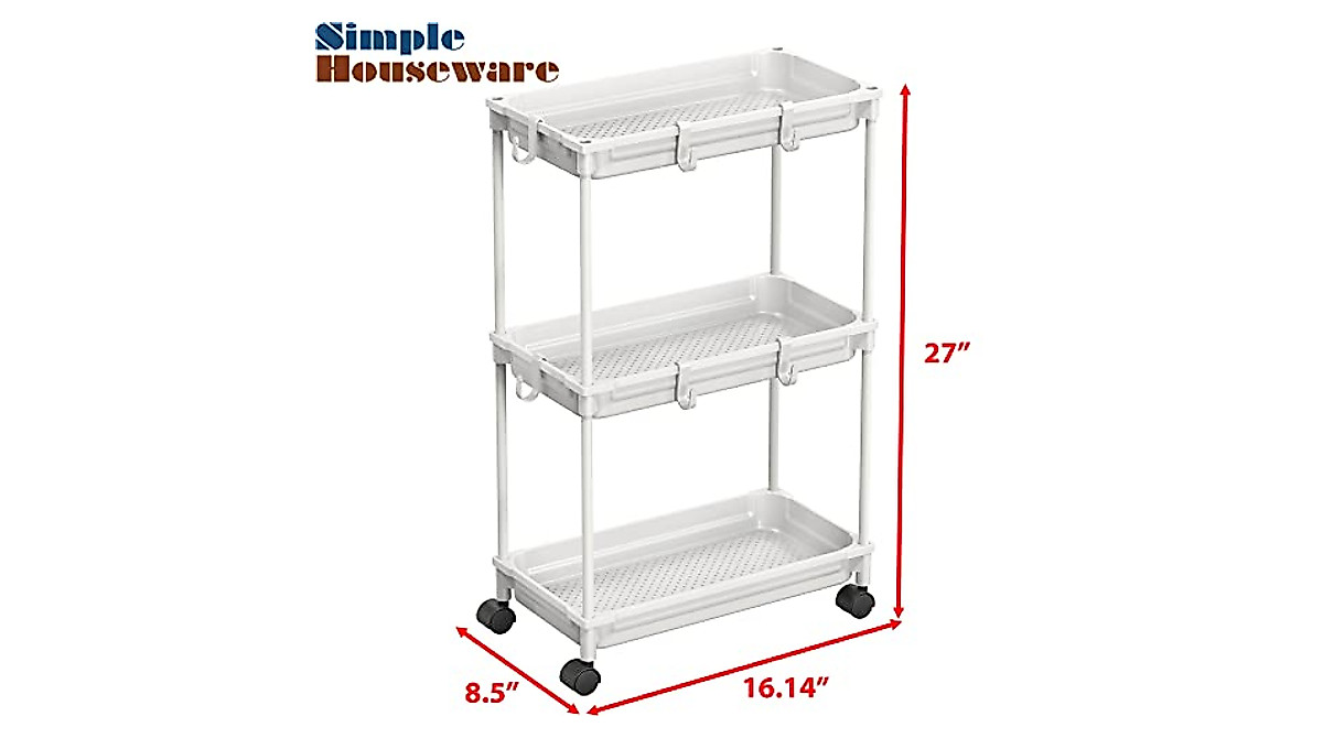 SimpleHouseware 3-Tier Slim Rolling Storage Cart - White for Tight Spaces