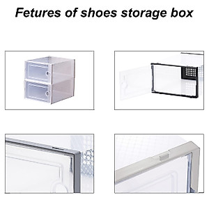 Shoe Storage Box 12 Pack Clear Plastic Foldable Shoe Rack Bin Sneaker Container Stackable Shoe Shelf Case Shoes Organizer for Closet Organizador de Zapatos (12boxes white medium)