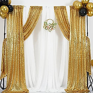 Poise3EHome Gold Sequin Backdrop Curtains, 2 Panels Gold Sequin Backdrop, 2FTx8FT Sequin Curtains for Party Wedding Sequence Backdrop