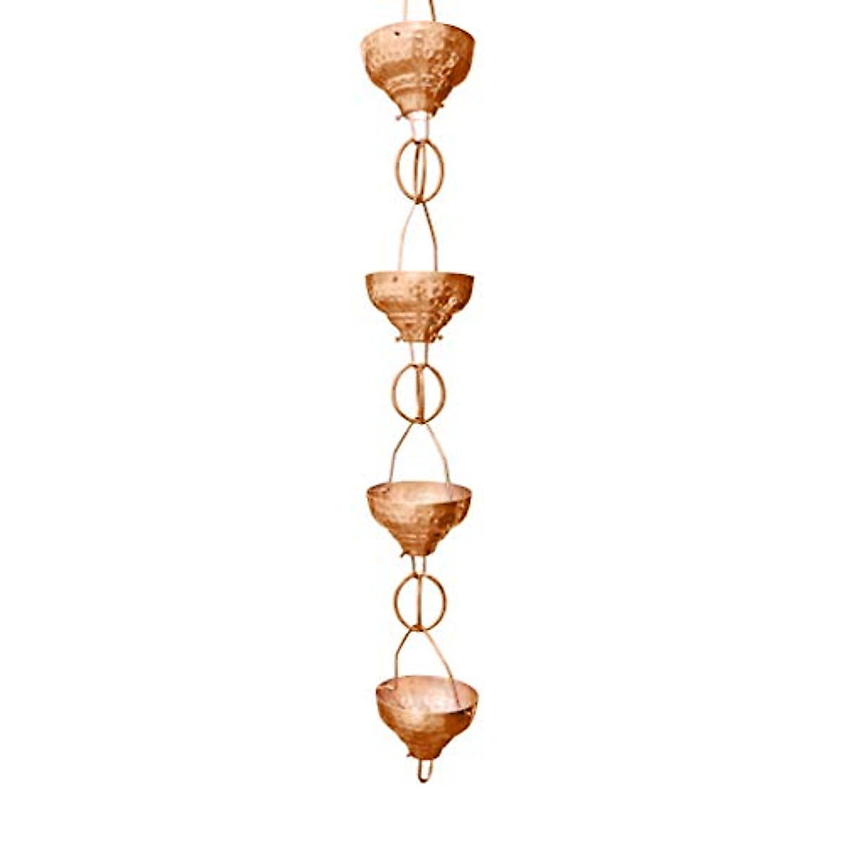 Monarch Rain Chains 29027 Pure Copper Eastern Hammered Cup Rain Chain, 8-1/2 Feet Length Replacement Downspout for Gutters