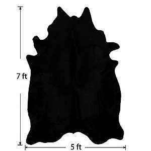 Faux Fur Cowhide Rugs (5 * 7 ft), Machine Washable Cow Print Area Carpet Black Color with Non-Slip Suede Backing, Durable & No Shedding