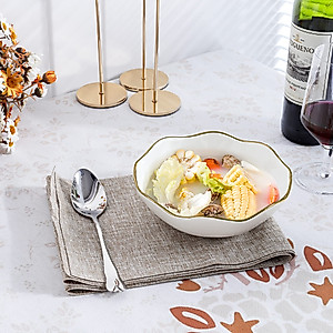 fanquare 16oz Vintage White Pasta Bowls Set of 4, Porcelain Salad Bowls, 7" Kitchen Serving Bowls, Cereal Bowls with Gold Trim