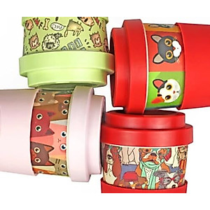 Vacucraft Bamboo Fiber Coffee & Tea Cup Animal Collection SET of 4 Cat (Red)