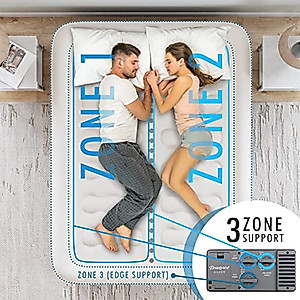 Beautyrest Silver Duet Luxury 18" Size Queen Air Mattress with Built-in High Speed Tri-Zone Pump for Camping, Home, Guests Inflatable Blow Up Waterproof Airbed