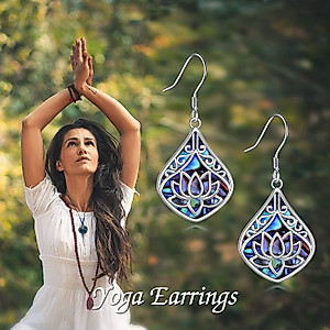 POPLYKE 925 Sterling Silver Lotus Flower Earrings Celtic Yoga Abalone Dangle Earrings for Women Lotus Jewelry Gifts Birthday