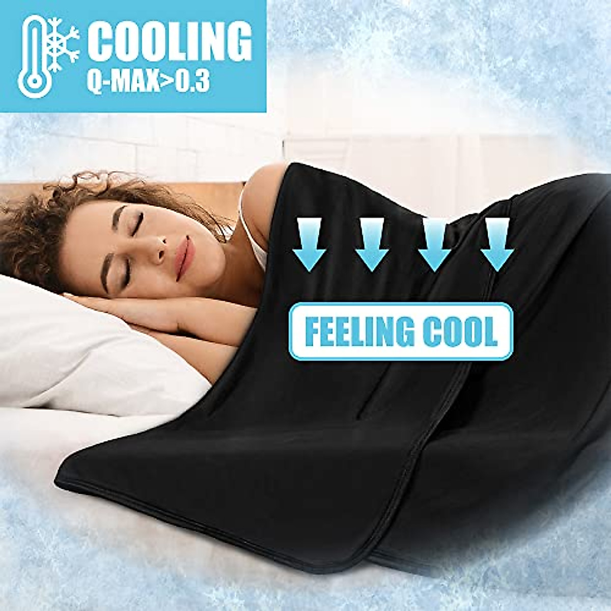 PAVILIA Cooling Blanket Throw for Hot Sleepers, Lightweight Summer Cooling Blanket for Couch Sofa Bed Nap, Absorbs Body Heat to Keep Cool Cold Effect Breathable Comfortable - Black 50x60