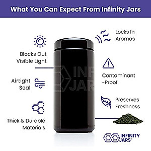 Infinity Jars 1 Liter (34 fl oz) Tall Extra Large Black Ultraviolet Glass Wide Mouth Screw Top Jar