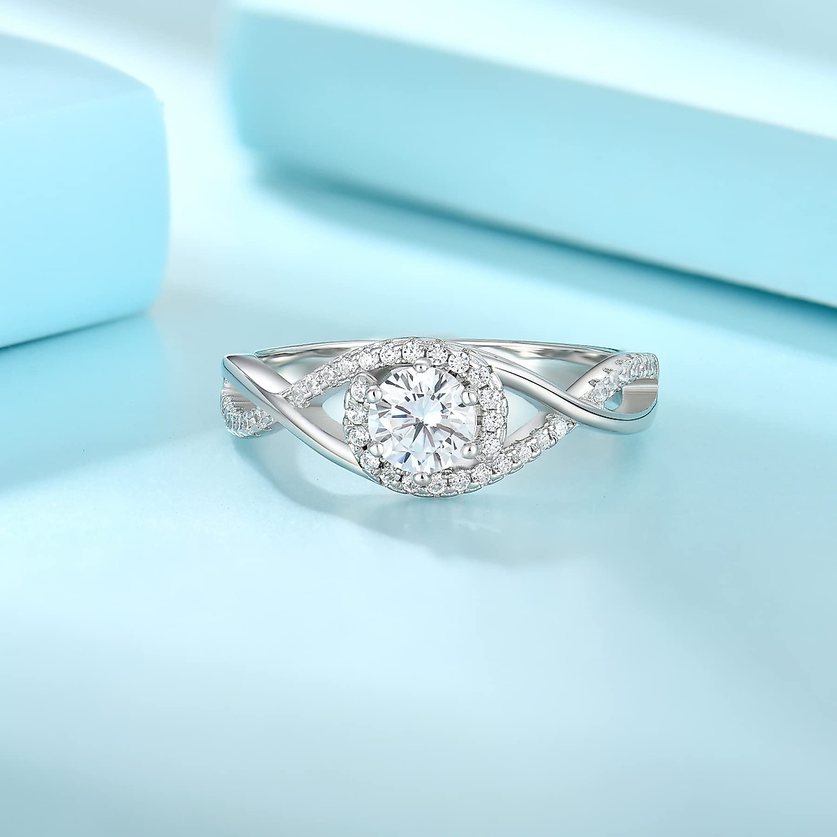 JO WISDOM Women Ring,925 Sterling Silver Infinity Engagement Wedding Anniversary Promise Ring with with 5mm 5A Cubic Zirconia ring size7