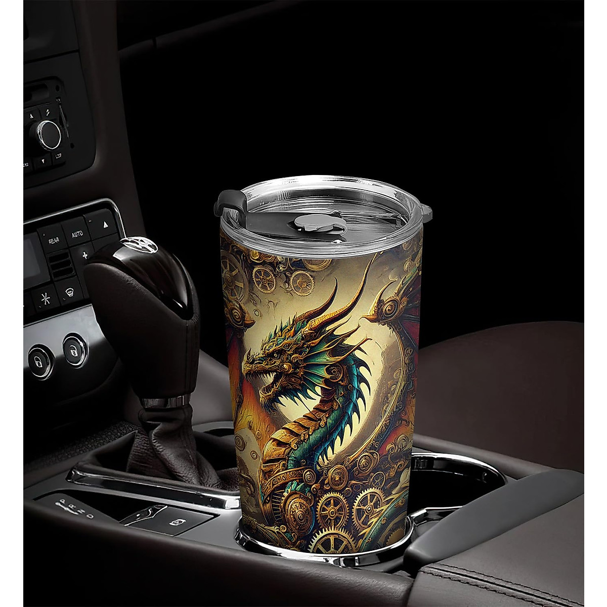 64HYDRO 20oz Steampunk Mechanical Dragon Tumbler, Engineer Mechanic Dragons, Gaming, Gamers Gifts for Dragon Lovers, Stainless Steel Double Wall Vacuum Insulated Coffee Mug, Travel Cup with Lid