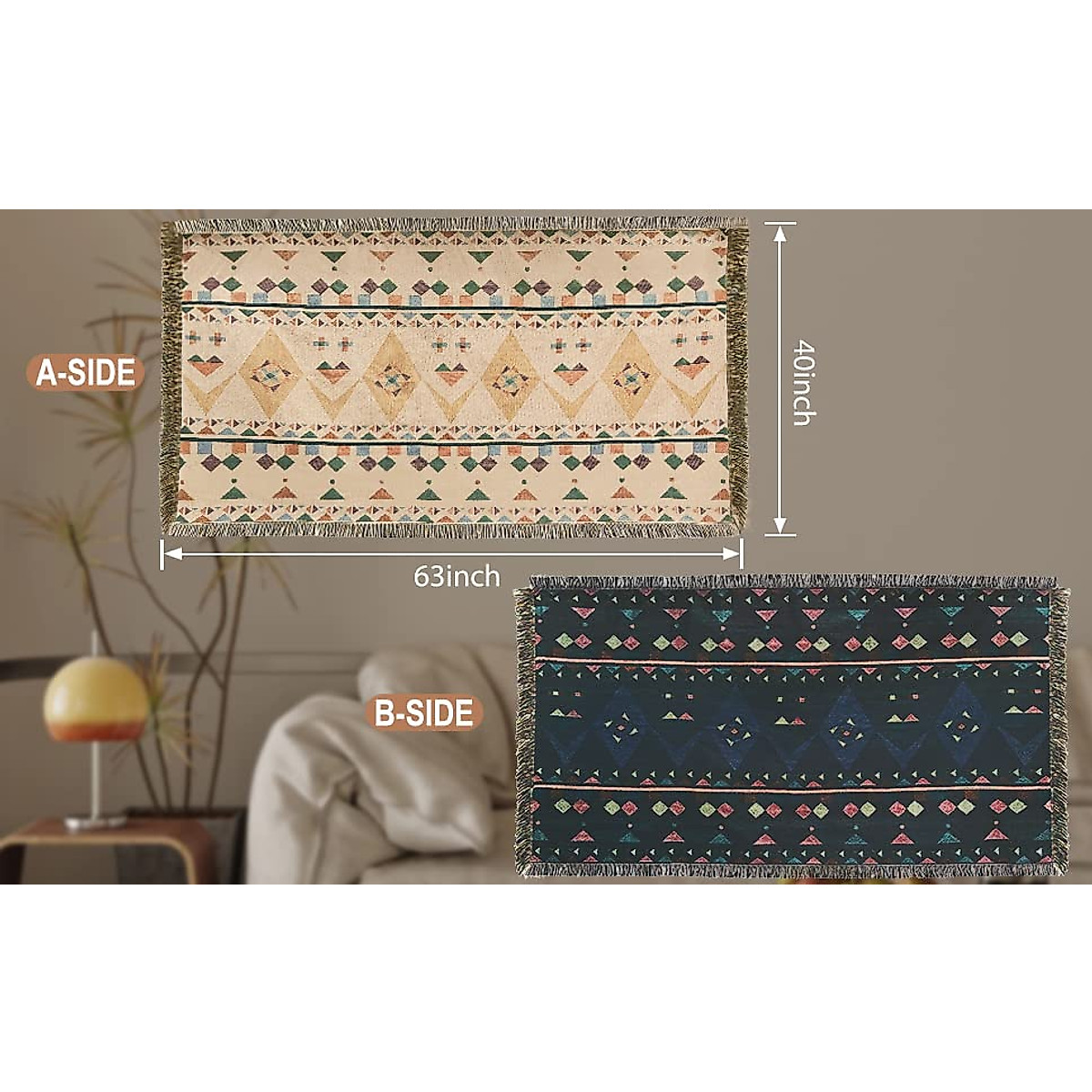 HKCDUUT Boho Throw Blanket - Soft Warm Knit Blanket with Tassels, Woven Cotton Aztec Blanket, Native American Blanket, Southwestern Decorative for Travel Couch Bed Camping Farmhouse Outdoor