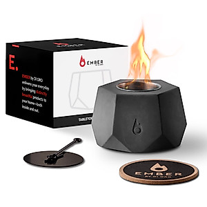DI ORO Tabletop Fire Pit - Mini Fire Pit for Table - Personal Concrete Fireplace for Indoor, Patio, & Outdoor Use - Small Smokeless Portable Firepit for Smores - Fire Bowl Outdoor (Black, Hex)