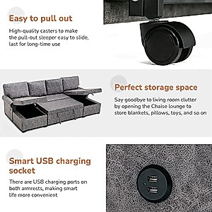 Merax 108.75" Pull-Out Sleeper Sofa Bed with USB Port,U-Shaped Storage Corner Sofa Bed with 2 Storage Chaise Lounge, 6-Seater Sofa Couch for Living Room Bedroom