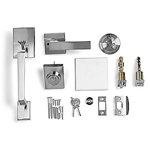 Berlin Modisch Single Cylinder HandleSet with Lever Door Handle (for Entrance and Front Door) Reversible for Right and Left Handed and a Single Cylinder deadbolt Handle Set Satin Nickel Finish