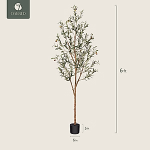 OAKRED Artificial Olive Tree, 6FT Tall Fake Silk Plants with Natural Wood Trunk Faux Potted Tree for Home Decor Indoor Office Porch, Set of 1