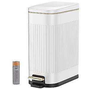 BETHEBEST 4 Gallon/ 15 Liter/Trash Can with Soft Close Lid,Rectangular Trash Can with Removable Wastebasket, Step Trash Can for Bathroom,Kitchen,Office,White