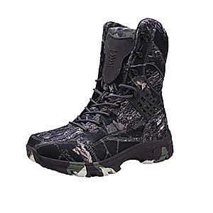 Military Tactical Ankle Boots, Men Outdoor Leather Winter Fur Warm Boots, Army Hunting Casual Shoes