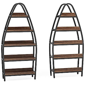 Tribesigns 69" Tall Bookshelf, Industrial 5-Tier Wood Boat Shelf Etagere Bookcase for Home Office, Brown