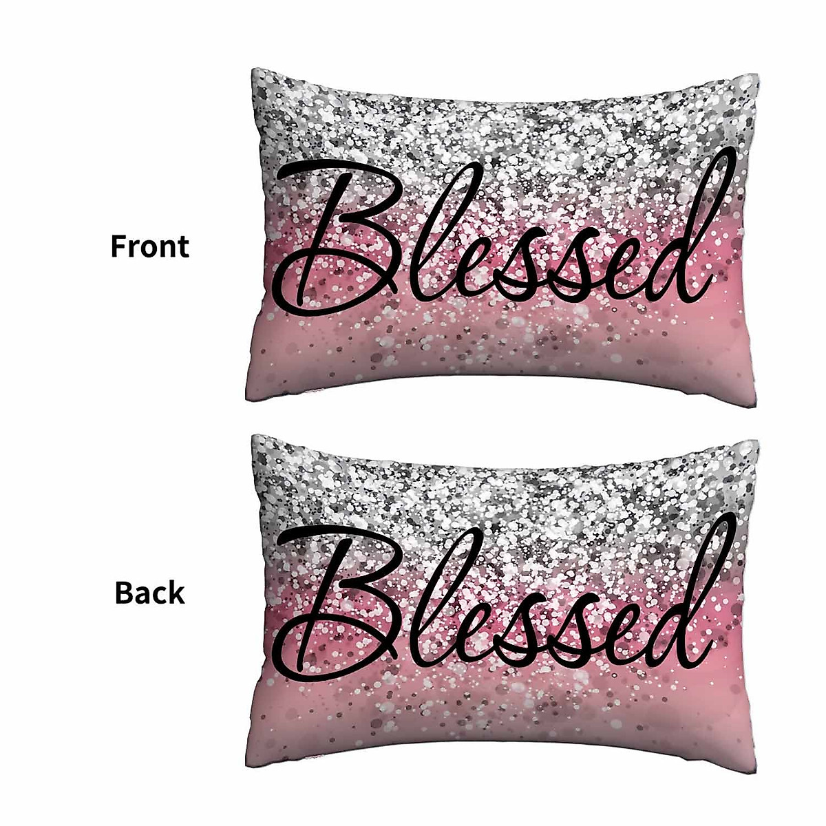 Mugod Rectangle Pillowcase Black Blessed on Silver Pink Dot Highlights,Throw Cushion Covers Rectangle Zipper Decor Sofa Couch Bedroom Living Room Home 20x30 Inches