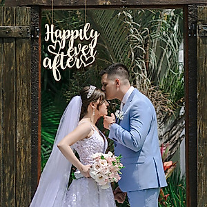AHANDMAKER Happily Ever After Wooden Sign, Happily Ever After Sign for Wedding, Wood Letters Sign, Wall Hanging Art Decorations Photo Prop for Bridal Shower Engagement Party Wedding Decor, 11.57x11.8