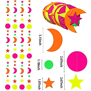 90ft Neon Fluorescent Party Hanging Decoration Glow in The Dark Party Supplies Garlands Stars Moon Dot Garland for Birthday Wedding Neon Party Background Decoration Supplies
