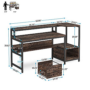 Tribesigns Computer Desk with Hutch and Storage Shelves, 63” Industrial Home Office Desk with Monitor Stand File Drawer Writing Table Workstation for Home Office (Rustic Brown)