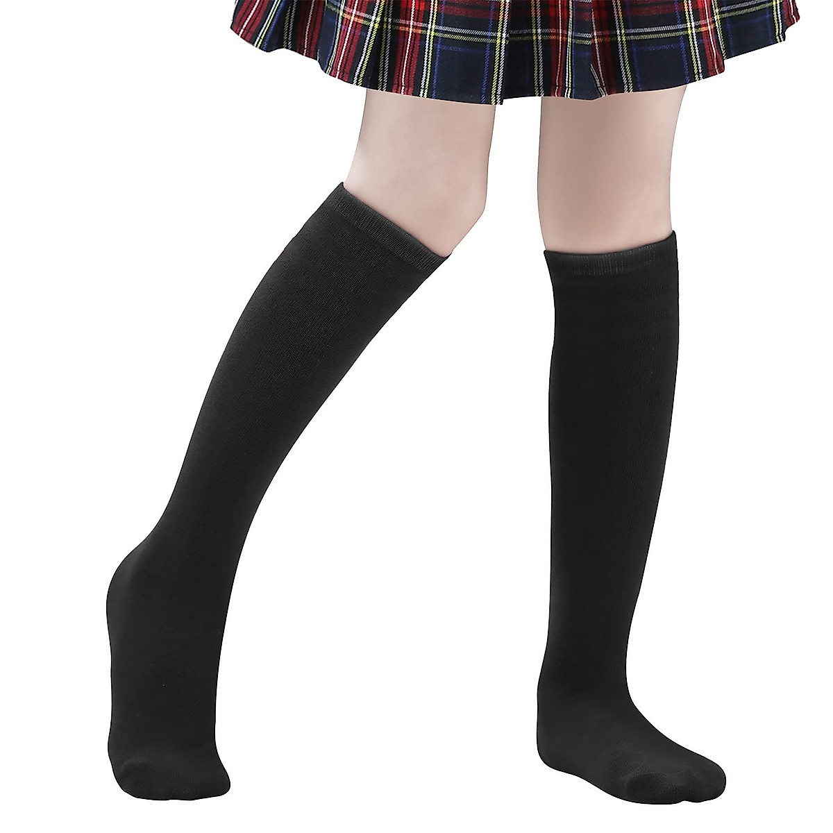 Zando Girls Knee High School Uniform Socks - Breathable Long Tube Socks for Soccer & Outdoor Sports, Seamless Toe, Ages 5-8, Black