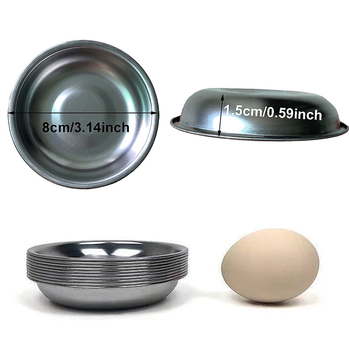 JZSMY 8 Pcs Stainless Steel Sauce Dishes, 3.15inch Round Seasoning Dishes Sushi Dipping Bowl Saucers Bowl Mini Appetizer Plates, Small Snack Cups Dipping Soy Sauce Dish/Bowls (8cm)